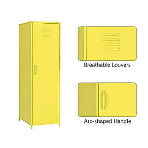 Lecut 51" Tall Locker Cabinet with Magnetic Door and 2 Adjustable Shelves Metal Storage Locker for Home School Office to Store Clothes Bags Toys and Book (Yellow)