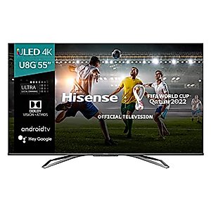 Hisense ULED Premium 55U8G QLED Series 55-inch Android 4K Smart TV with Alexa Compatibility, 1500-nit HDR10+, Dolby Vision IQ & Atmos, 120Hz, HDMI 2.1, Game Mode Pro