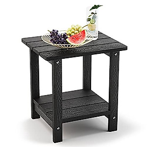 LUE BONA Adirondack Outdoor Morden Side Table, 2-Tier Black Poly Patio End Table Weather Resistant, Pool, Porch