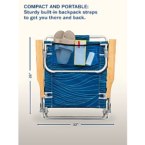 Raise Your Game Portable Backpack Beach Chair, Folding with 5 Positions, Storage Cup Holder and Bottle Opener with Phone Pocket, Headrest (Blue)