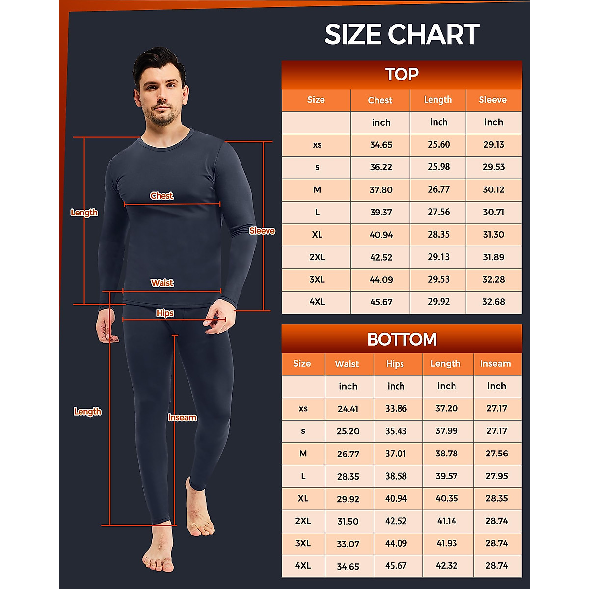 Thermal Underwear for Men, 2 Pack Long Johns Winter Long Underwear Sport Skiing Fleece Lined Base Layer Top and Bottom Set M