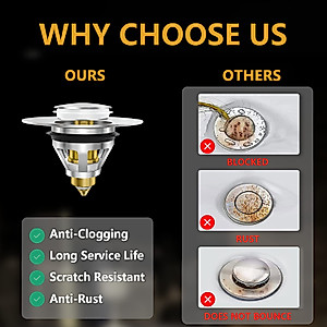 Bathroom Sink Drain Stopper | Upgraded Sink Strainer Basin Pop Up Drain Filter Plug with Anti-Clogging Hair Catcher for Bath Tub, Fits 1.34-1.96” Drain Hole