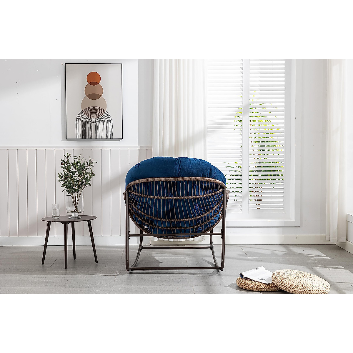 SZLIZCCC Patio Rocking Chairs, Patio Oversized Egg Rocking Chair,Indoor & Outdoor Upholstered Papasan Chairs, Modern Lounge Chair for Balcony,Living Room Patio, Front Porch, Garden (Navy Blue)