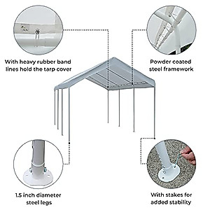 Abba Patio 10 x 20 ft Heavy Duty Carport Car Canopy Garage Boat Shelter Portable Tent for Outdoor Party, Wedding, Birthday, Garden, with 8 Legs Ivory