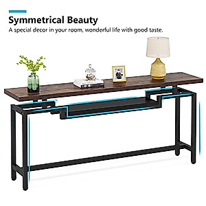 Tribesigns 70 inch Sofa Table, Narrow Long Console Table with 2 Tiers, Industiral TV Console Behind Couch Table with Storage for Entryway, Living Room, Brown & Black