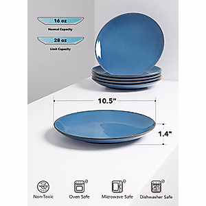 LE TAUCI Dinner Plates 10.5 Inch, Ceramic Salad Plate Set, Kitchen Serving Dishes for Housewarming Thanksgiving Christmas, Microwave Oven Safe - Set of 6, Reactive Glaze, Ceylon Blue
