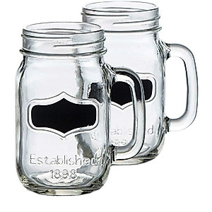 Circleware Yorkshire Glass Mason Jar Mugs with Chalkboard and Handle, Set of 4, Heavy Base Fun Entertainment Glassware Drinking Beverage Cups for Water, Beer, Juice & Bar Decor, 17.5 oz, Clear