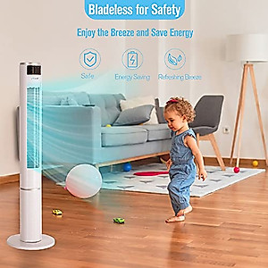 Tower Fan 80° Oscillating Fan 43 Inch Standing Fan with Remote, 3 Speeds & 3 Modes Tower Household Fans LED Display, 7H Timer, Bladeless Fan, Standing Floor Fans for Home Bedroom Office Use