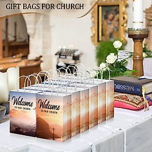 Chuangdi 50 Pcs Church Welcome Bags 5.91 x 3.15 x 8.27 Inches Religious Gift Bags Welcome to Our Church Paper Bags with Handles for Hotel Birthday Bulk Baptism Guest Party Favor Supplies (Landscape)