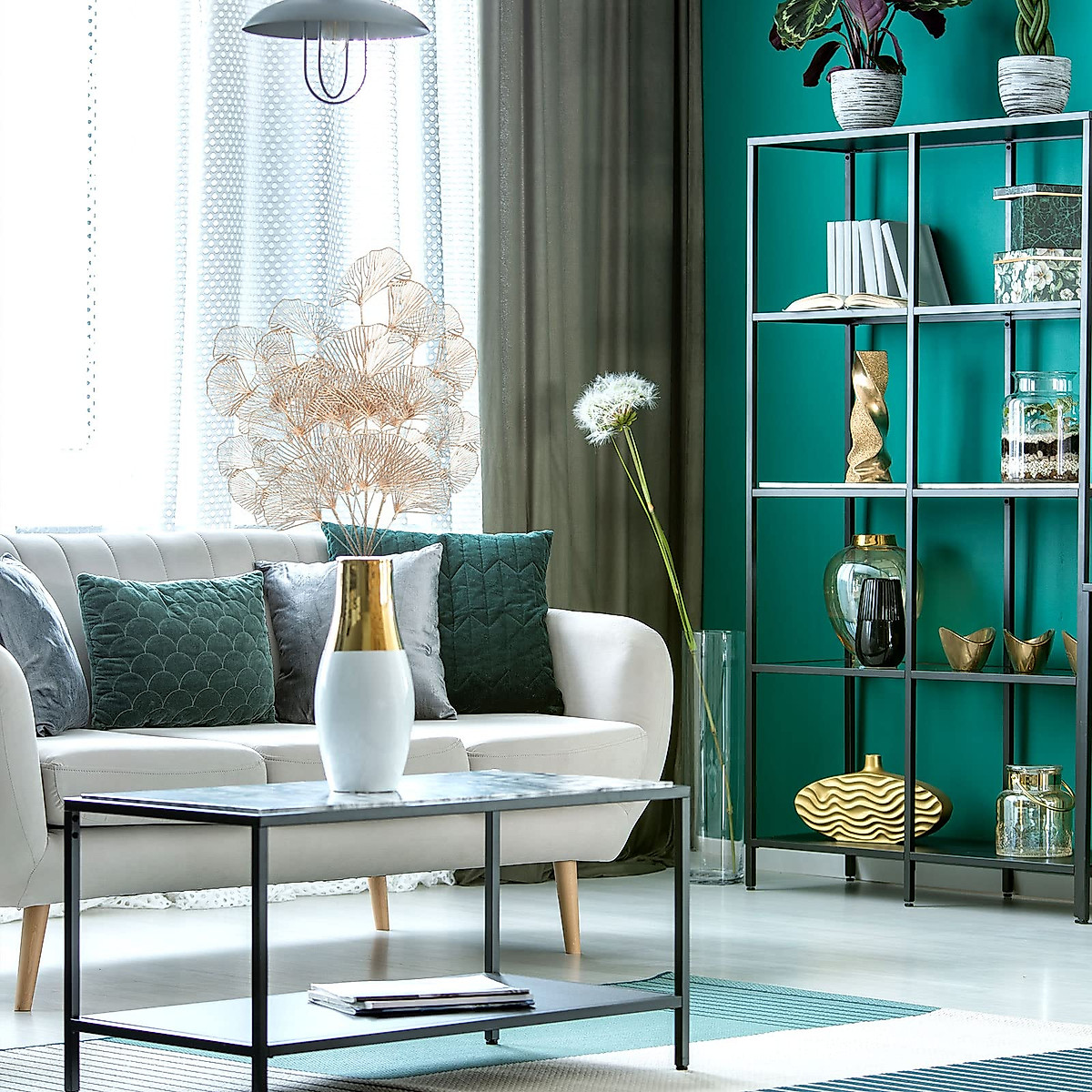 CVPDI 4 Pack Ginkgo Leaves Decorations,Artificial Gold Leaves with Stems Indoor Outdoor Planter Vase Filler Home Garden Wedding Decor