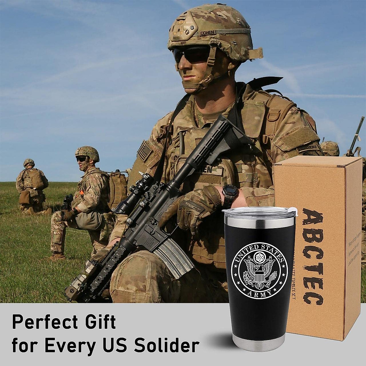 Abctec 20 oz US Army Black Double Wall Vacuum Insulated Stainless Steel Tumbler Travel Mug - Best Soldier Gifts for Women and Men, Gifts Present Ideas for Military Veteran
