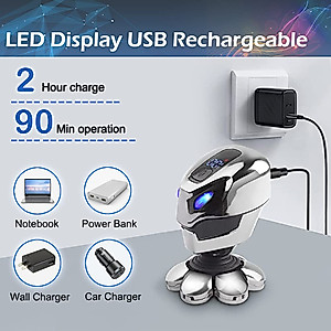 Yogioaf Head Shaver for Men, 5-in-1 Electric Razor for Men, Wet & Dry, Anti-Pinch, Upgrade Cordless with 7D Floating Shaving Heads, Waterproof and Rechargeable Rotary Bald Head Shaver