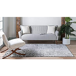Rugs.com Lattice Trellis Collection Rug – 6' x 9' Gray Low-Pile Rug Perfect for Living Rooms, Large Dining Rooms, Open Floorplans