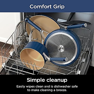 Ninja CW49011 Extended Life Ceramic 11-Piece Cookware Set with Comfort Grip, Nonstick Fry Pans, Pots, PFAS Free, Oven Safe, Dishwasher Safe, All Stovetops & Induction Compatible, Navy Blue