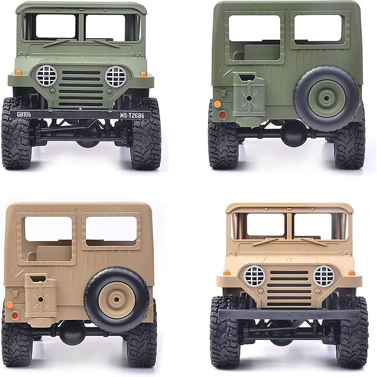 QIYHBVR 1/14, 4x4 Hobby Grade RTR RC Car Mini RC Rock Crawler Military, 2.4Ghz RC Truck with Removable Tools, LED Lights, Battery and USB Charger for Adults