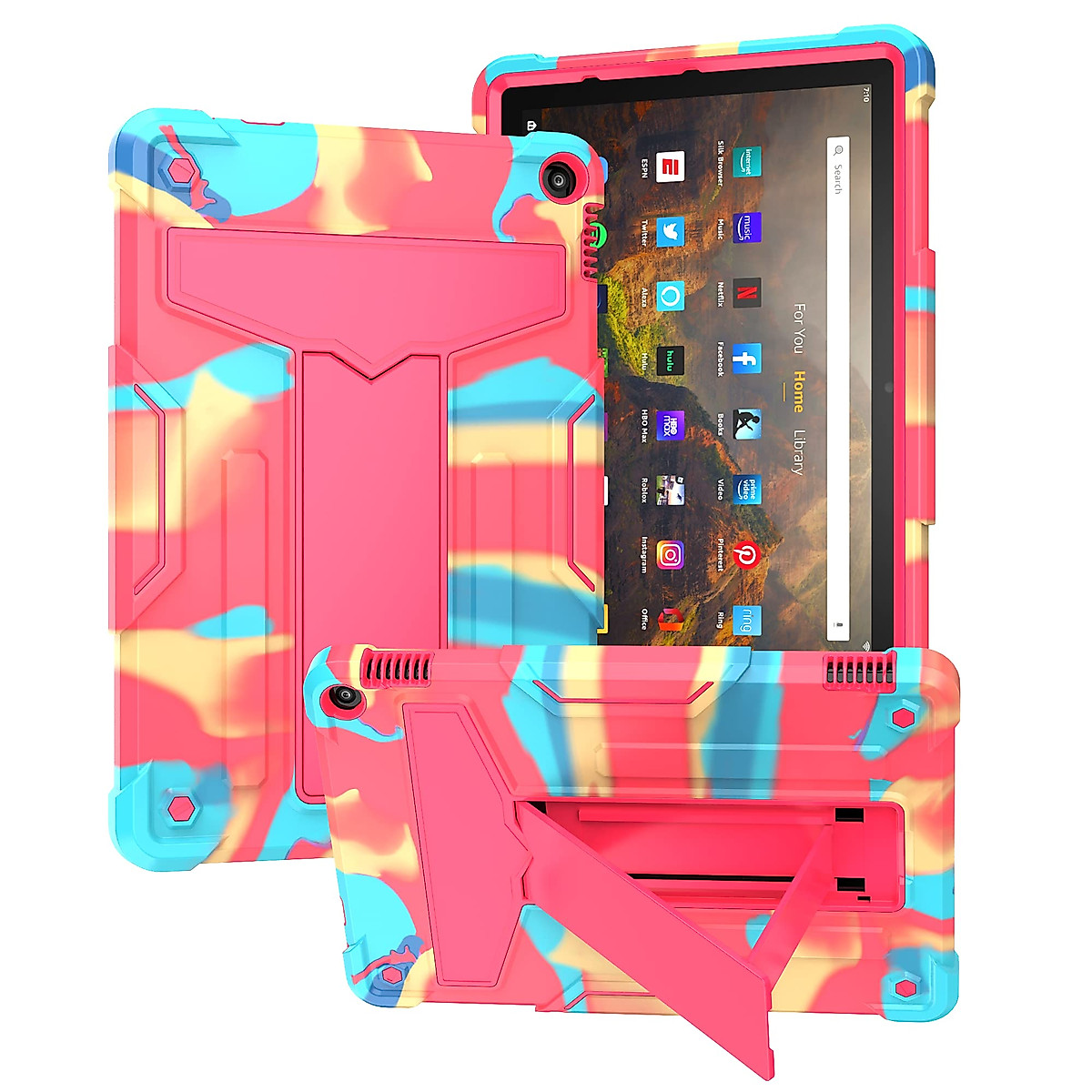 Epicgadget Case for Amazon Fire HD 10 and Fire HD 10 Plus (11th Generation, 2021 Released) - Heavy Duty Shockproof Hybrid Case with Kickstand + 1 Screen Protector Film and 1 Stylus (Candy/Pink)