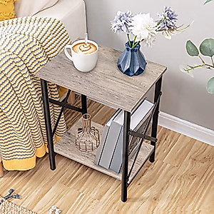 ALLOSWELL Nightstands Set of 2, End Tables with Storage Shelf, Bedside Tables X-Shaped Design, Side Tables for Living Room, Bedroom, 14.6 x 10.6 x 19.9 Inches, Easy Assembly, Greige ETHG2801S2G1