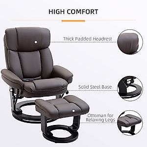 HOMCOM PU Leather Massage Recliner Chair with Ottoman 10 Point Vibration Swiveling Armchair, Brown