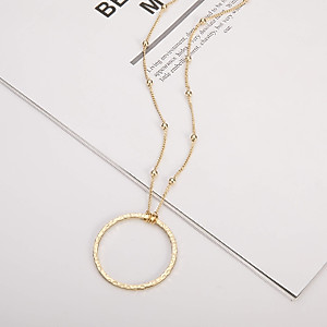 SOFYBJA Hammered Karma Open Circle Pendant Necklace Long Satellite Beaded Chain 18K Gold Plated Jewelry for Women