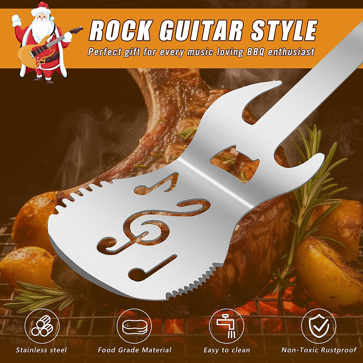 Guitar Gifts for Men-2 Pcs Barbecue Tool Set,Metal Grill Spatula and Tongs,BBQ Gift Set,Large Grill Accessories Heavy Duty BBQ Tools，Grips Grilling Tools Set