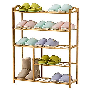 BB67 Home Free Standing Bamboo Shoe Rack Wooden Stackable Entryway Organizer 5 Tiers