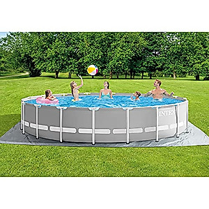 Intex 26731EH 18ft x 48in Outdoor Prism Frame Above Ground Swimming Pool Set with Cover, Ladder, Filter Pump, and 6 Replacement Filters, Gray