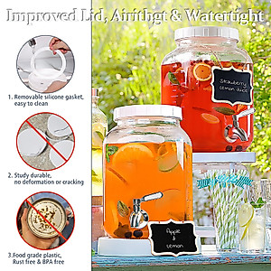 Set of 2 Large Square Glass Beverage Dispensers with Spigot, 1 Gallon Glass Drink Dispenser with Airtight Lid for Parties, Wedding, Liquid Laundry Detergent Dispenser With Scale Mark