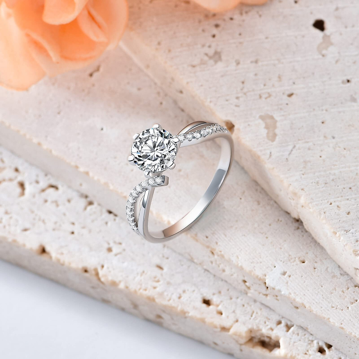 1.15 Carat (ctw) Moissanite engagement rings for women Platinum Plated Silver ring Moissanite rings - 8