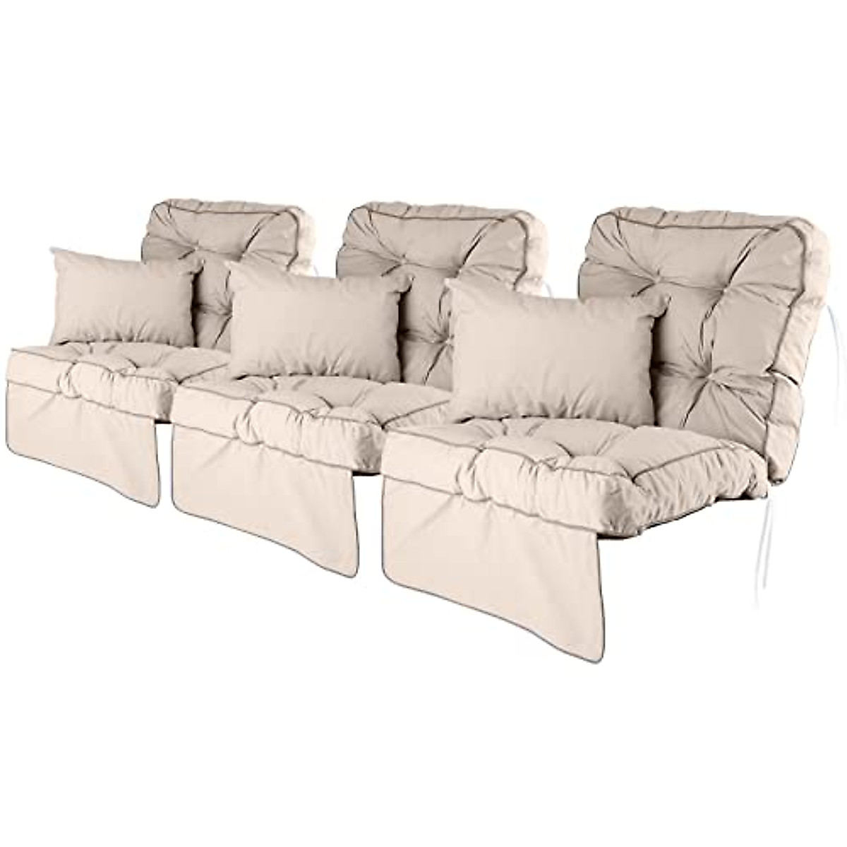 3 Pack Replacement Swing Cushions for High Back Outdoor Chair, Waterproof Deep Seat Cushions with Matching Scatter Cushion Patio Indoor Non Slip Rocking Chair Pads with Ties(Khaki 3 Pack)