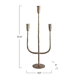 Creative Co-Op Hand-Forged Metal Candelabra, Antique Brass Finish (Holds 3 Taper Candles)