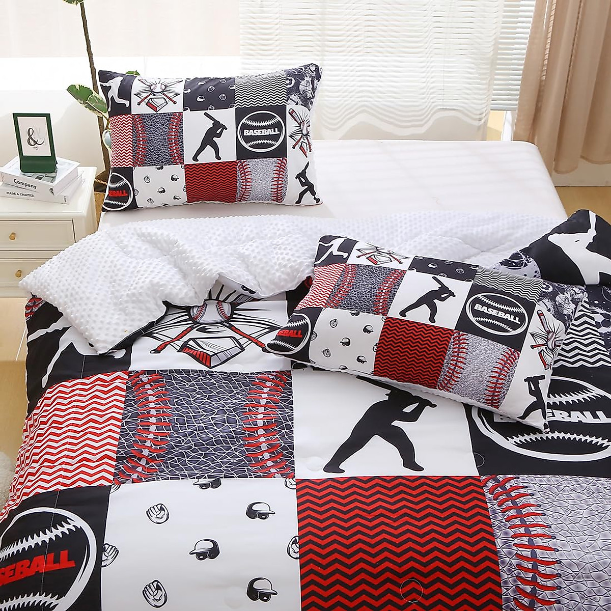 Gusuhome Baseball Comforter Set Full Size 3D Softball Sports Bedding Set for Boys Kids 3 Piece Microfiber Comforter All Season