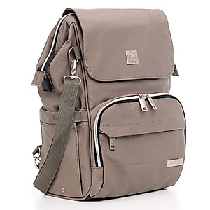 The Kennedy Diaper Bag Backpack for Mom or Dad with Stroller Straps, Baby Changing Pad & USB Hub, Neutral (Grey)