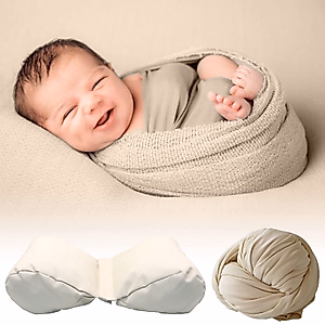 SPOKKI Newborn Baby Photography Butterfly Posing Pillow, Baby Photoshoot Props with Long Ripple Beige Pearl Wrap Outfits for Boy Girl Princess