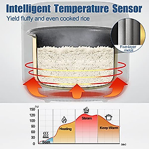 Topwit Rice Cooker 8 Cups Uncooked, 4.2Qt Non-Stick Rice Maker with Food Steamer, 8 in 1 Smart Control Rice Cooker with 24H Delay Start & Keep Warm Function, Slow Cooker for Soup, Stew, Grain, Oatmeal