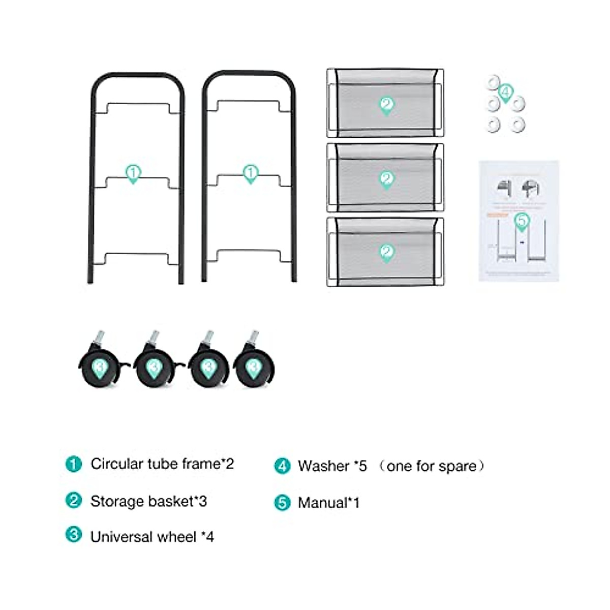 3-Tier Mesh Wire Rolling Cart with Baskets, Christmas Gifts Multifunction Utility Cart Wheels Lockable , Office Bedroom Storage Organizer , Easy Assembly Mesh Trolley Cart , Slide-Out Shelf, Black