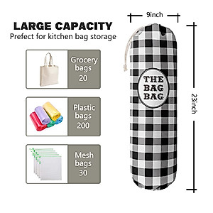 Black White Buffalo Check Plaid Grocery Bags Holder Organizer For Shopping Bags，Wall Mount Plastic Bags Storage Container Dispensers, Kitchen Housewarming Gifts For Women Family Friends Grandma Mom