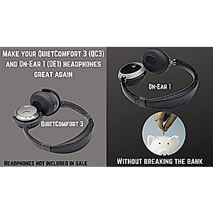 Replacement QC3 Ear Pads/On-Ear Ear Pads and V2 QC3 Headband pad/On-Ear Headband pad Cushion Compatible with Bose QuietComfort 3 (QC3) and Bose On-Ear (OE) Headphones (Black)