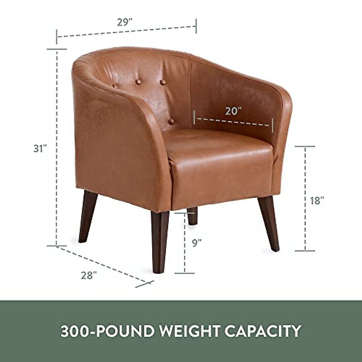 Edenbrook Collins Button Tufted Barrel Wood Legs – Upholstered Tub Chair for Living Room, Camel Faux Leather