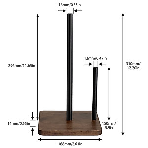 Black Paper Towel Holder Stand with Exquisite Wood Square Base, Niffgaff Free-Standing Paper Towel Roll Dispenser for Kitchen Countertop, Fits Standard and Jumbo Size Rolls