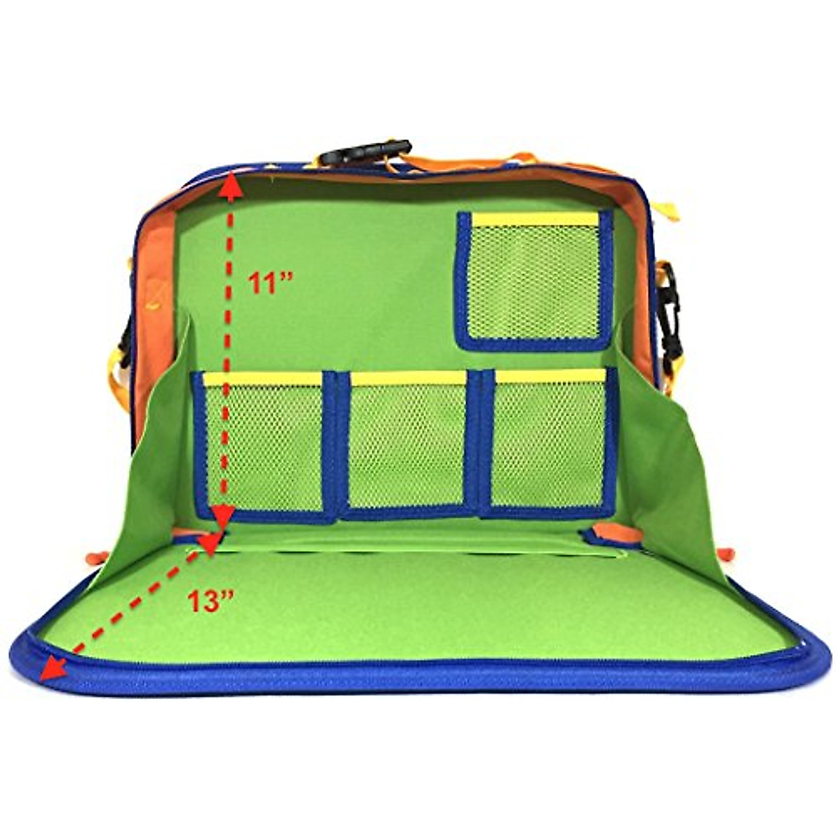 Kids Backseat Travel Tray Organizer Holds Crayons Markers an iPad Kindle or Other Tablet. Great for Road Trips and Travel used as a Lap Tray Writing Surface or as Access to Electronics for Kids Age 3+