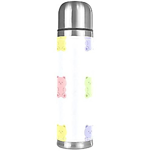 Stainless Steel Leather Vacuum Insulated Mug Bear Thermos Water Bottle for Hot and Cold Drinks Kids Adults 16 Oz