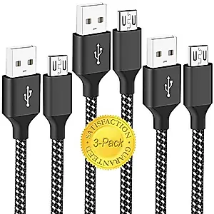 PS4 Controller Charger Cable 3-Pack 6FT for Xbox One Controller,Dualshock 4,PS4 Charging Cord,Nylon Braided Micro USB Data Sync Cable for Xbox One S/X,Playstation 4,PS4 Slim/Pro,Charge and Play Wire
