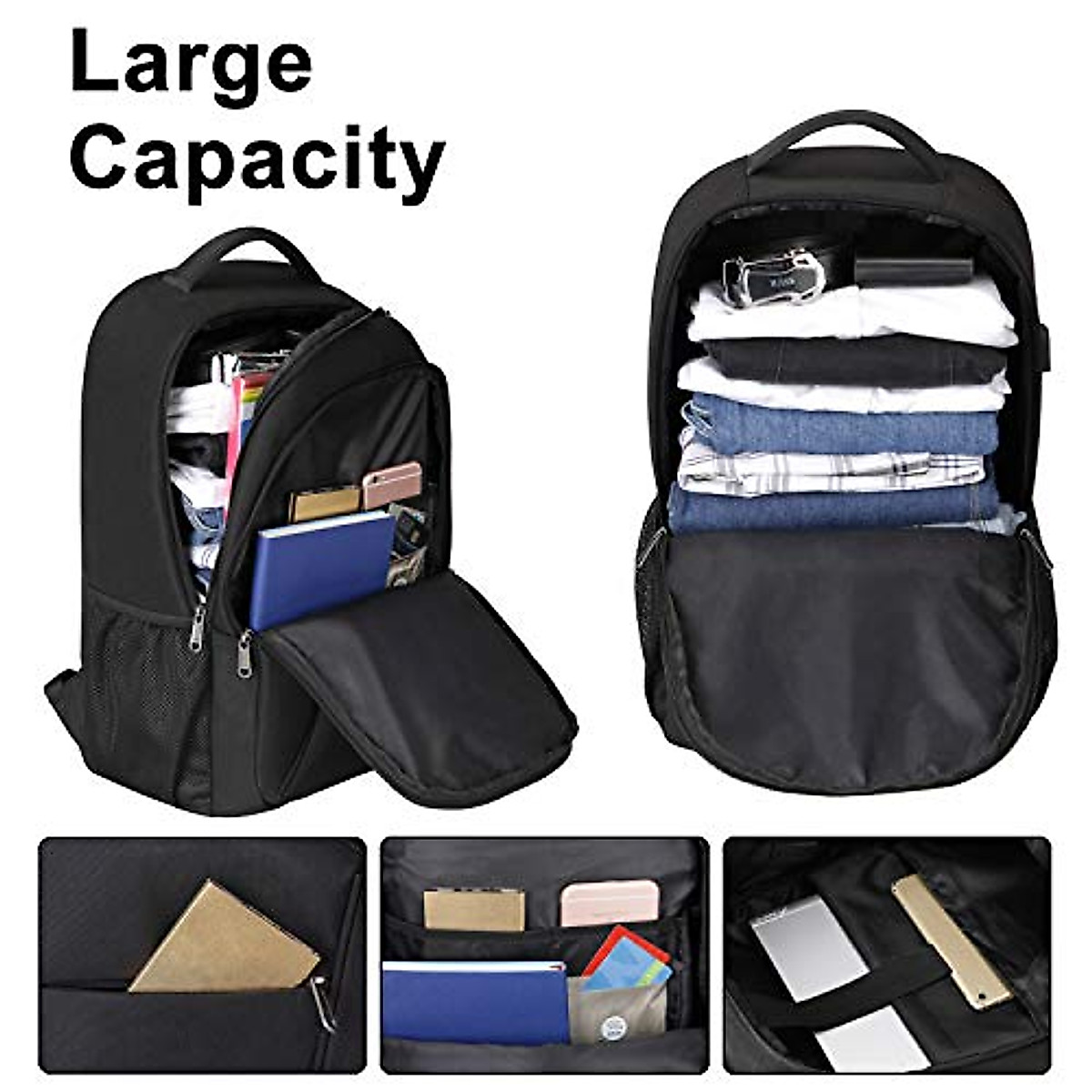 XQXA Laptop Backpack, Travel Backpack for Men & Women with USB Charging Port, Water Resistant Anti Theft College Computer Back Pack Bag Fits Up to 17 Inch Laptop- Black