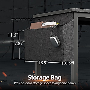 TIQLAB Gaming Desk 40 inch with Power Outlet and LED Light, Computer Desk with Reversible Shelves and Storage Drawer, Small PC Desk for Home Office Table with Bag, Carbon Fiber Black