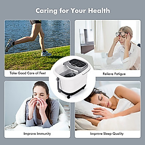 COSTWAY Foot Spa/Bath Massager, with Motorized Rollers, Shiatsu Massage, Shower, Heat, Red Light, Temperature Control, Timer, LED Display, Drainage Pipe for Foot Stress Relief (Grey)