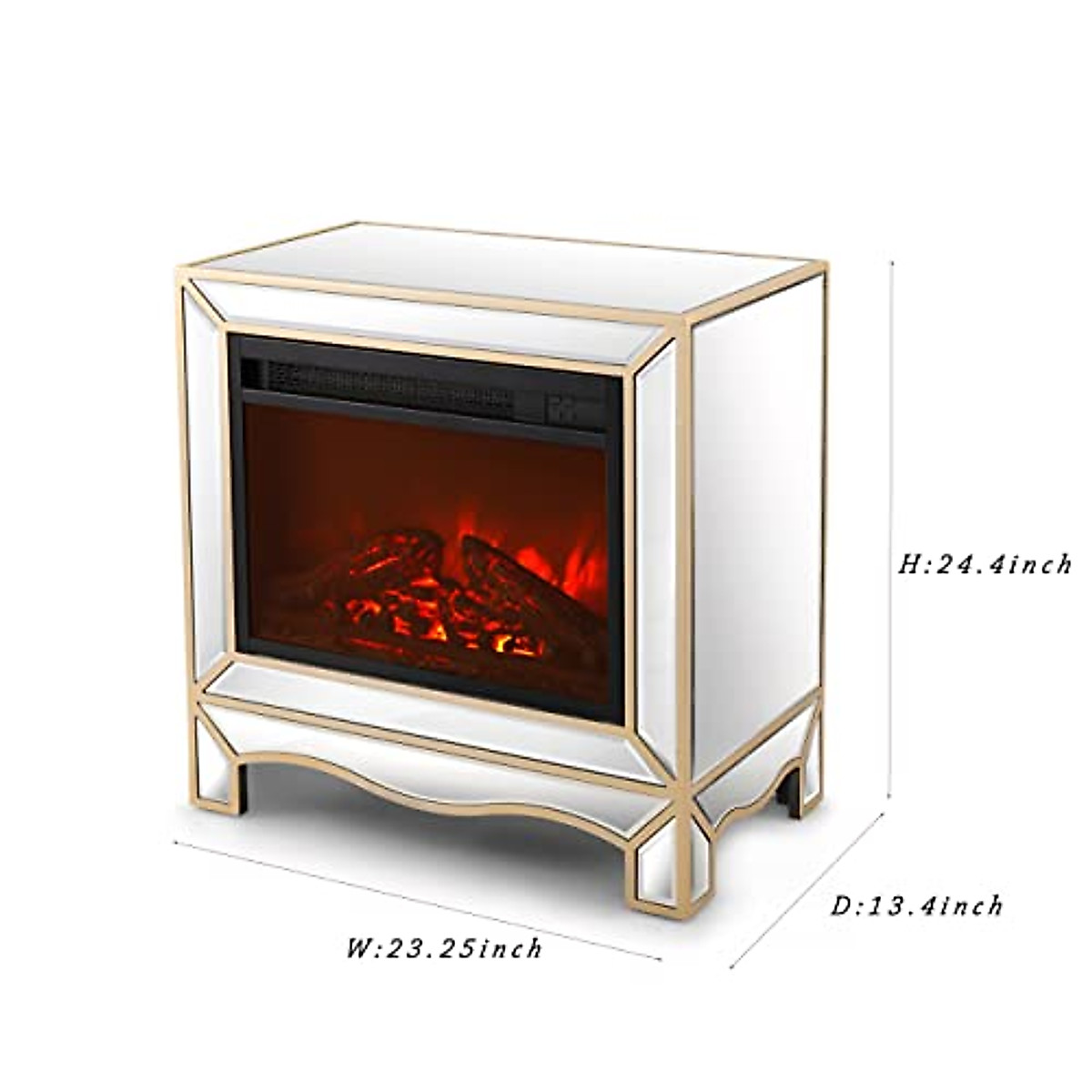 AUWHALEUS Small Silver Mirrored Electric Fireplace 1500W Corner Fireplace Heater for Apartment, Living Room, Bedroom, 23.2" W x 13.4“D x 24.4”H