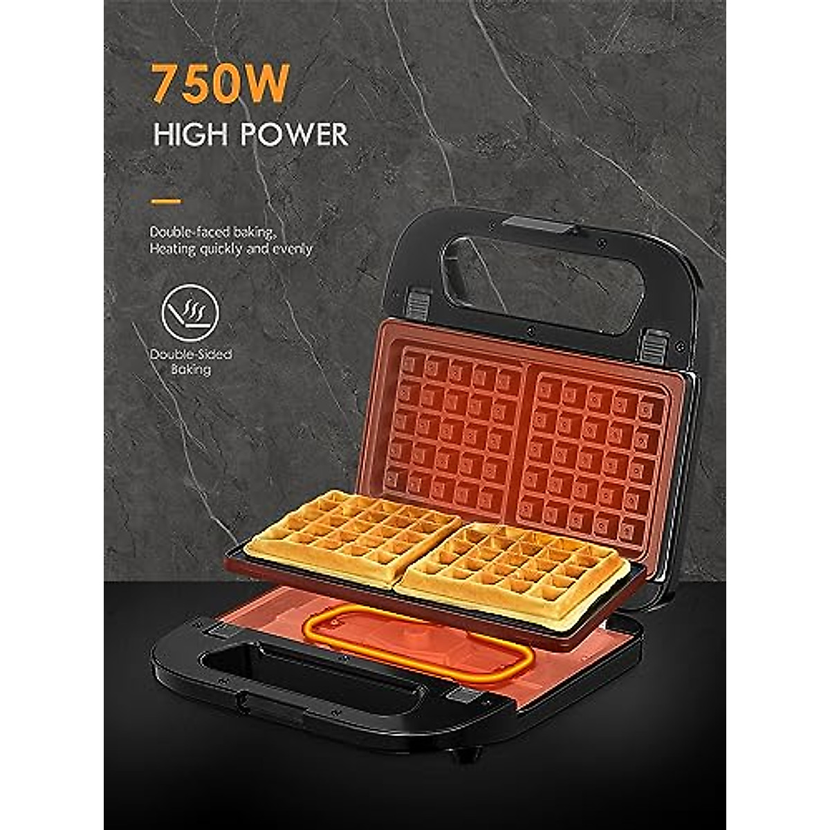 Reemix 3-in-1 Waffle, Grill & Sandwich Maker, Panini Press Grill and Waffle Iron Set with Removable Non-Stick Plates, Perfect for Cooking Grilled Cheese, Tuna Melts, Burgers, Steaks and Snacks, Black (3 in1 Sandwich Maker With Plastic Handle)