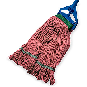SPARTA Flo-Pac Cotton Mop Head, Loop-Ended, Wide Band with 5" Green Band for Organized Cleaning, Medium, Red