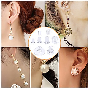 TOAOB 600pcs Silicone Earring Backs for Studs 8 Styles Clear Hypoallergenic Rubber Earrings Safety Back Stopper Replacement for Fish Hook Earring Studs Hoops