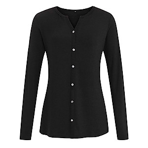 Aniywn Women's Button Down Henley Shirt Casual Solid Color Long Sleeve t Shirt Ladies Plain Tops Blouse for Work Office Black
